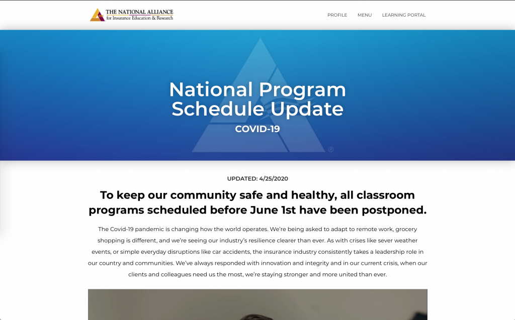 National Program Schedule Update - Risk & Insurance Education Alliance
