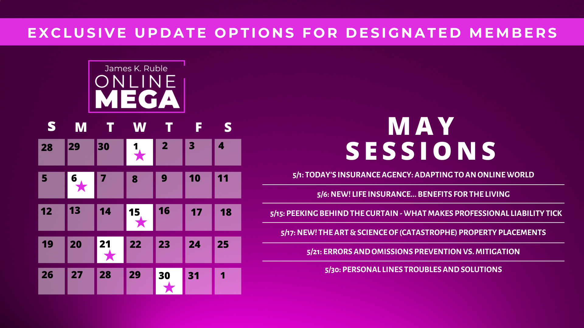 May MEGA SESSIONS - Risk & Insurance Education Alliance